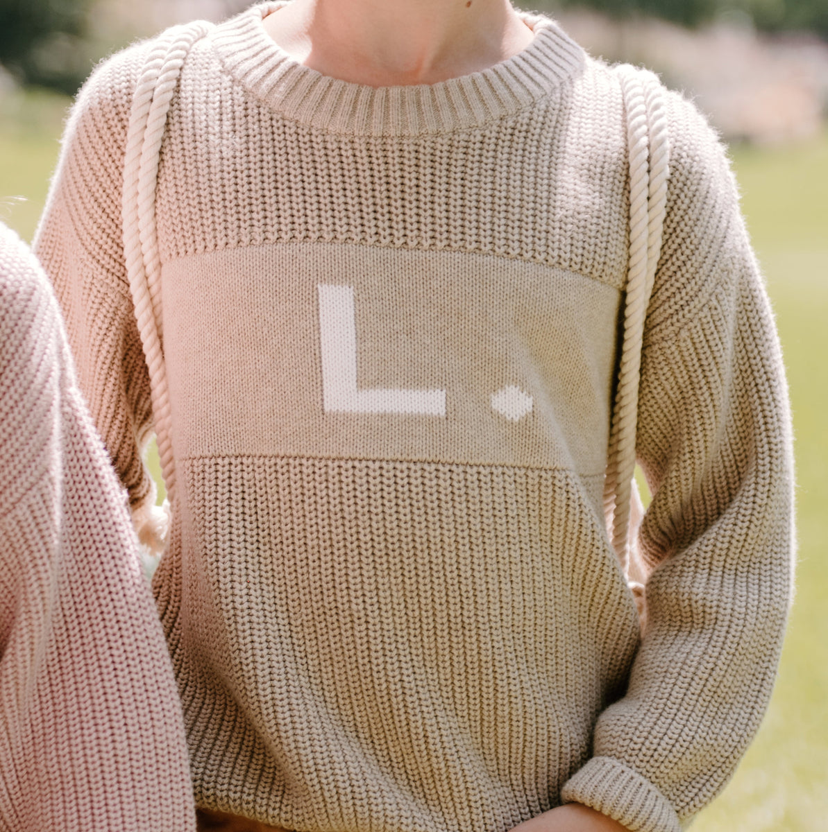 Personalised Knitted Letter Jumper | Light Camel & Oatmeal – NAMELY CO