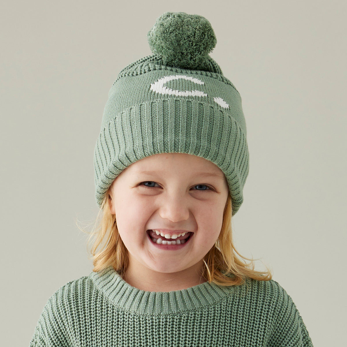 Personalised Knitted Letter Beanie | Lily Pad & Ivory – NAMELY CO