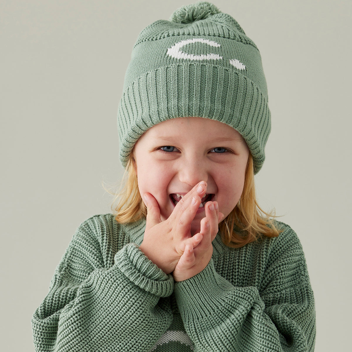 Personalised Knitted Letter Beanie | Lily Pad & Ivory – NAMELY CO